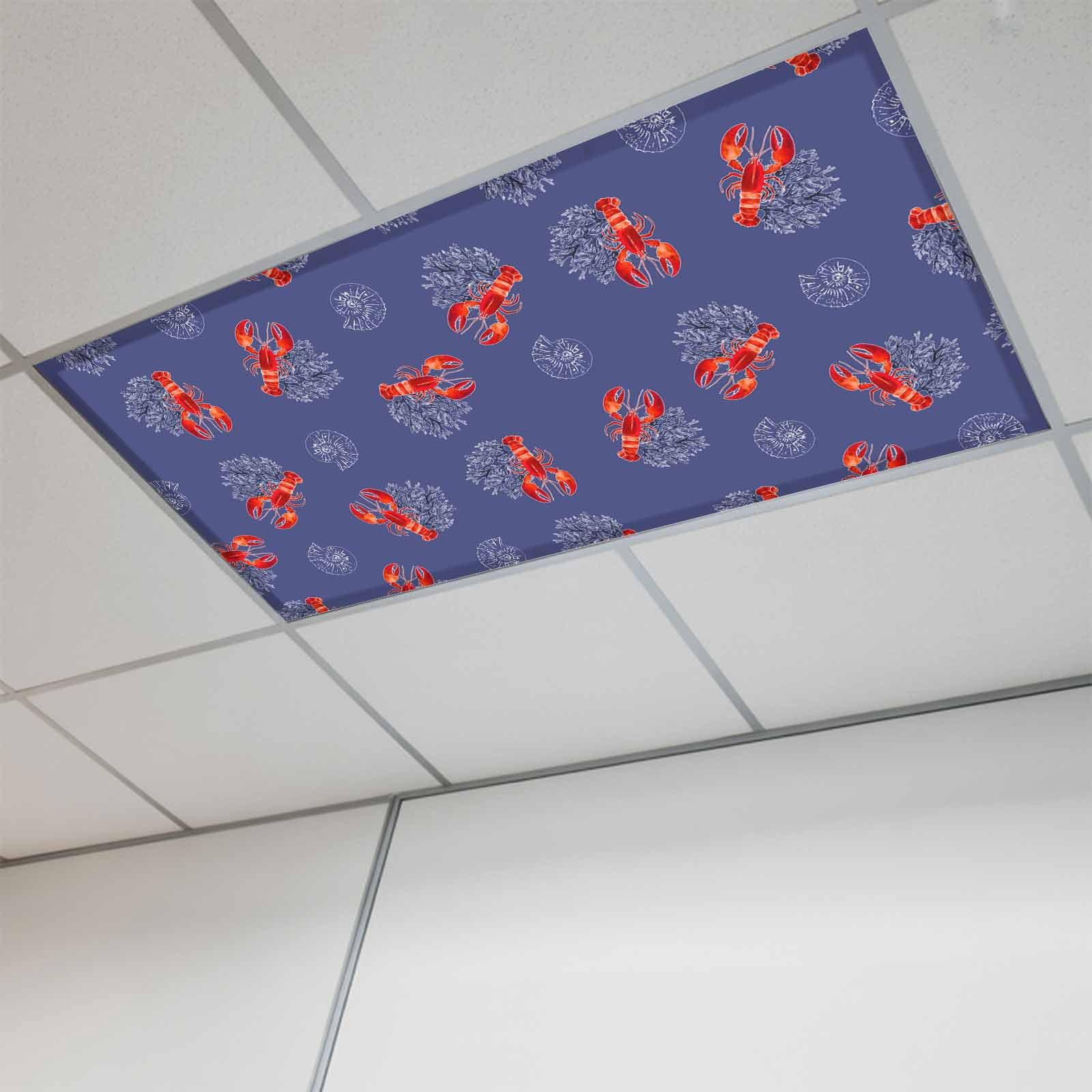 Navy Blue Coastal Magnetic Fluorescent Light Covers for Ceiling Lights ...