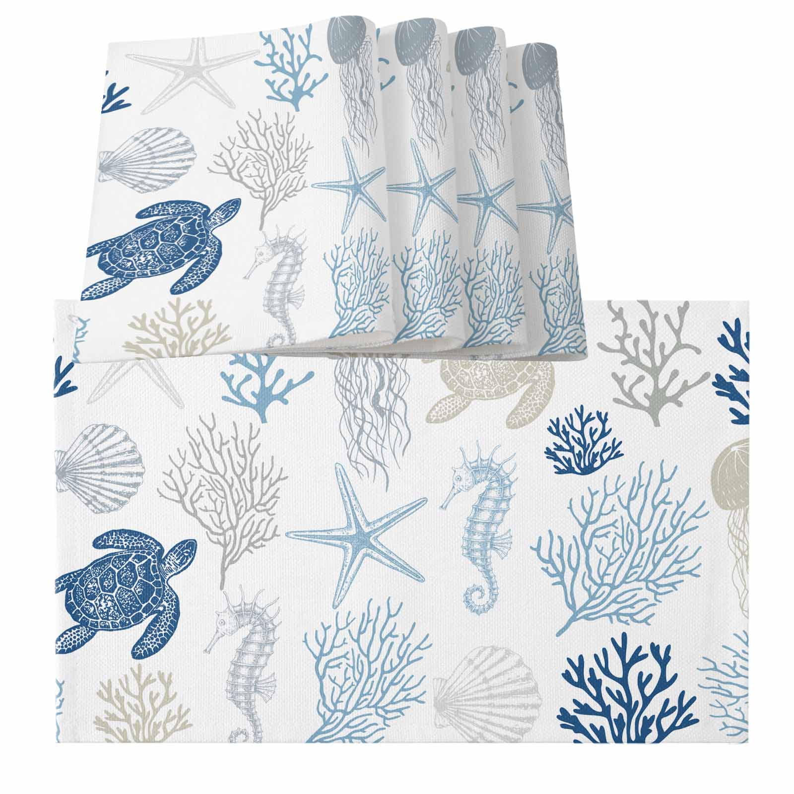 Navy Blue Coastal Placemats for Dinning Table Set of 6, Nautical Summer ...