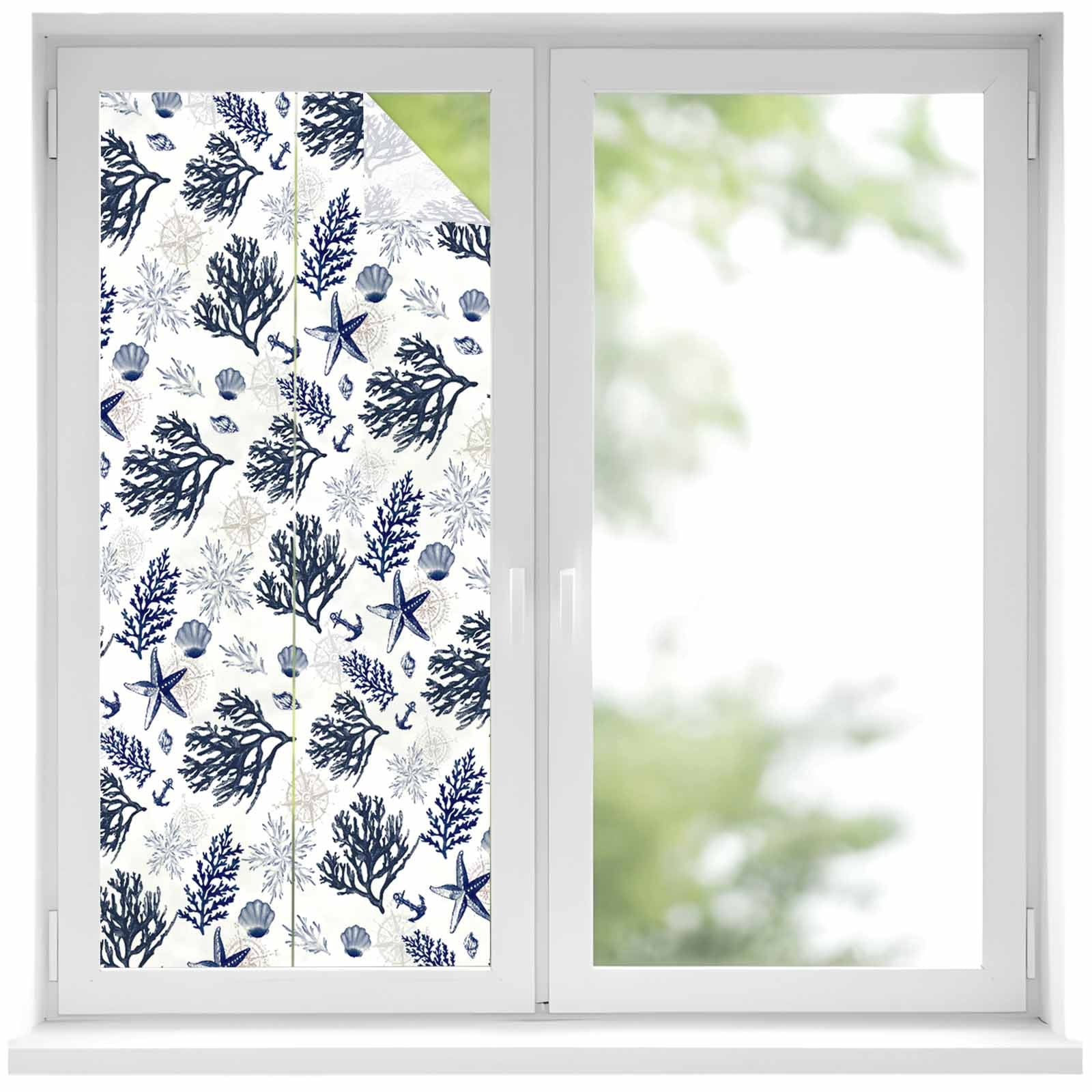 Navy Blue Coastal Privacy Window Film, Decorative Frosted Glass Window ...