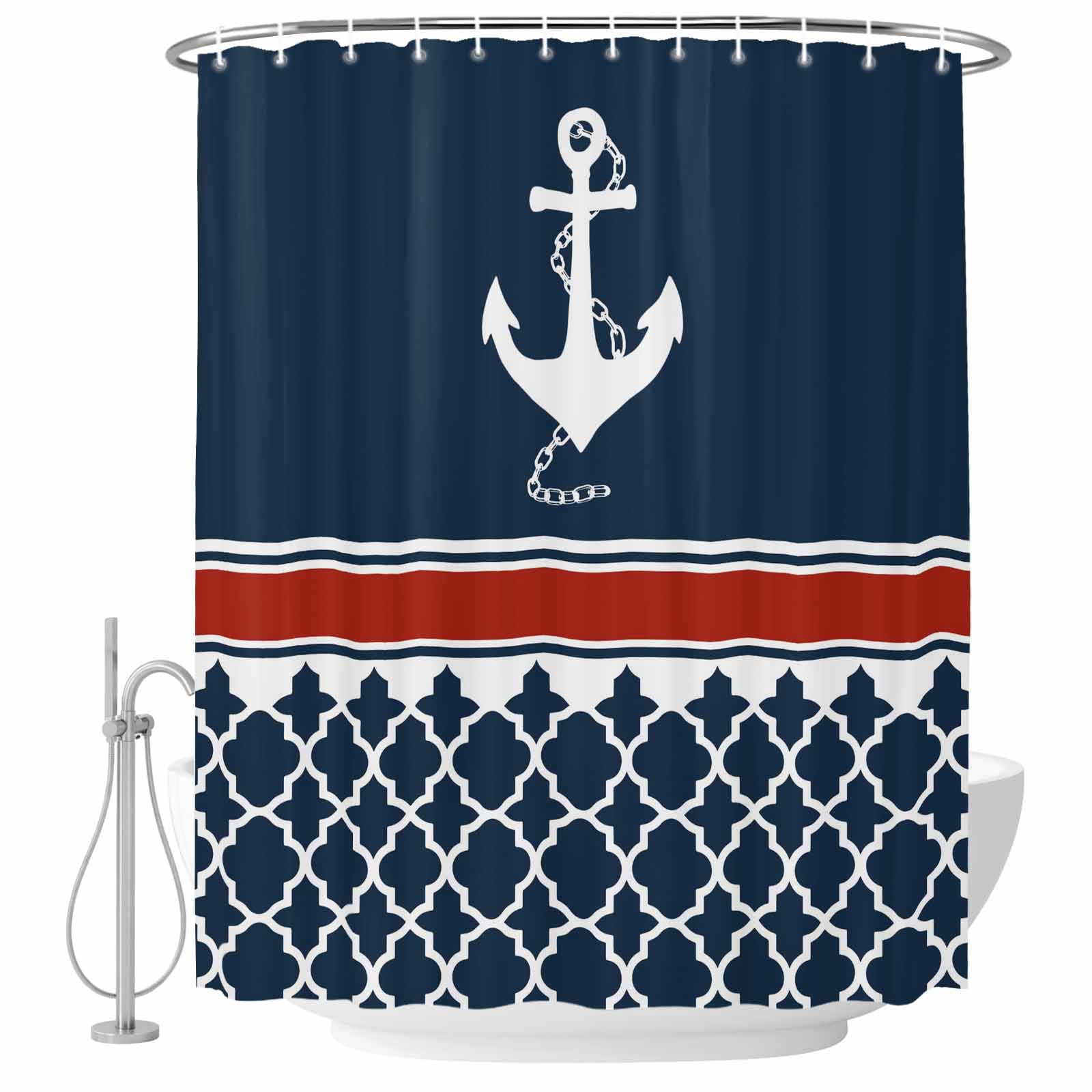 Navy Blue Coastal Shower Curtain Set - 48" x 72" Washable Bathtub ...