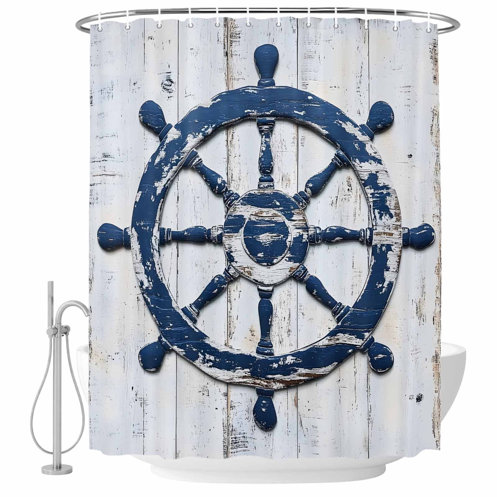 Navy Blue Coastal Shower Curtain Set - Extra Long 72" x 96" Washable ...