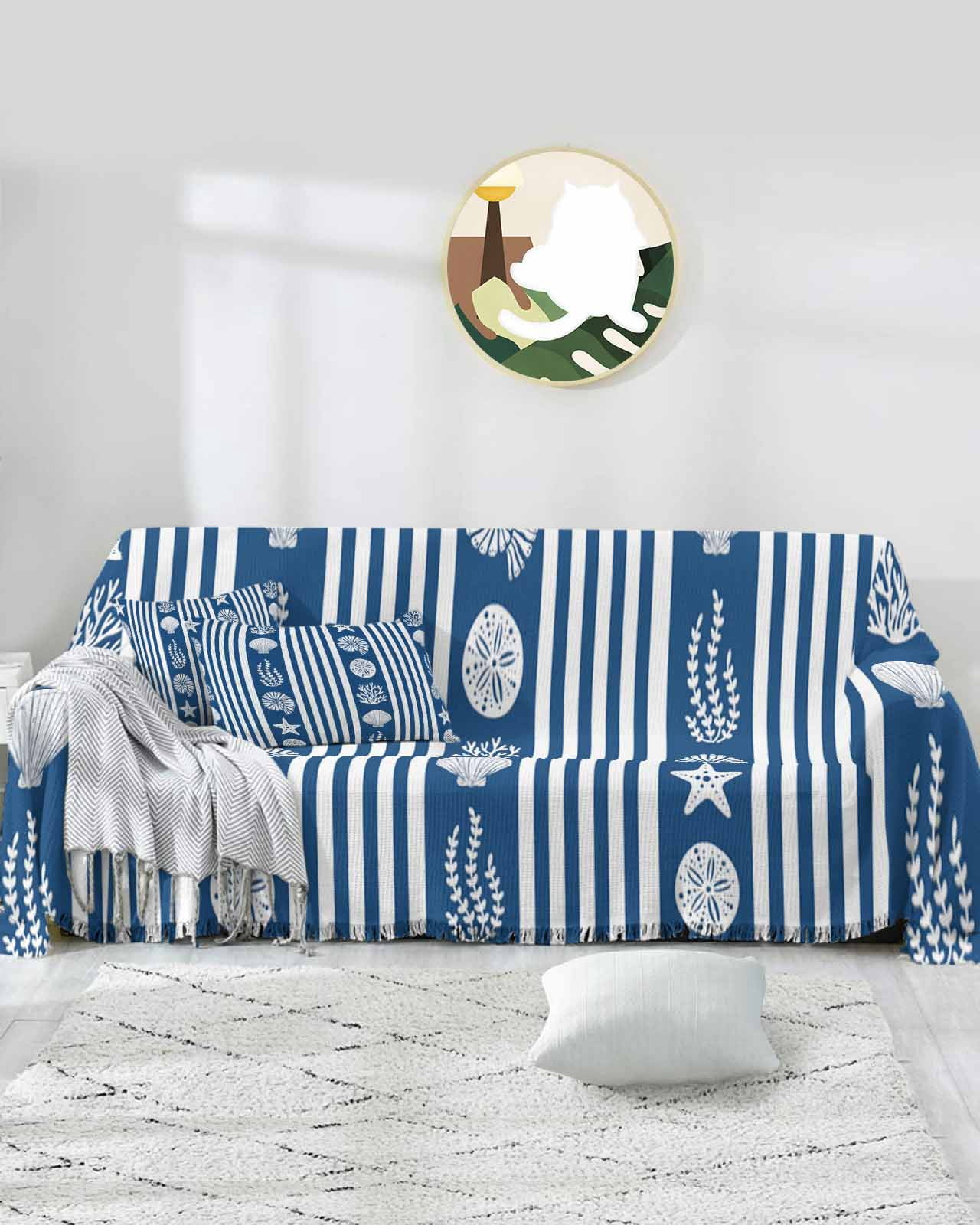 Navy Blue Coastal Sofa Couch Covers for 3 Cushion Couch,Washable L ...