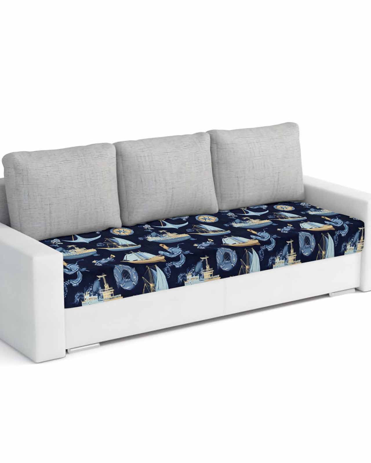Navy Blue Coastal Sofa Couch Cushion Covers Washable, Removable Stretchable Sectional Couch ...