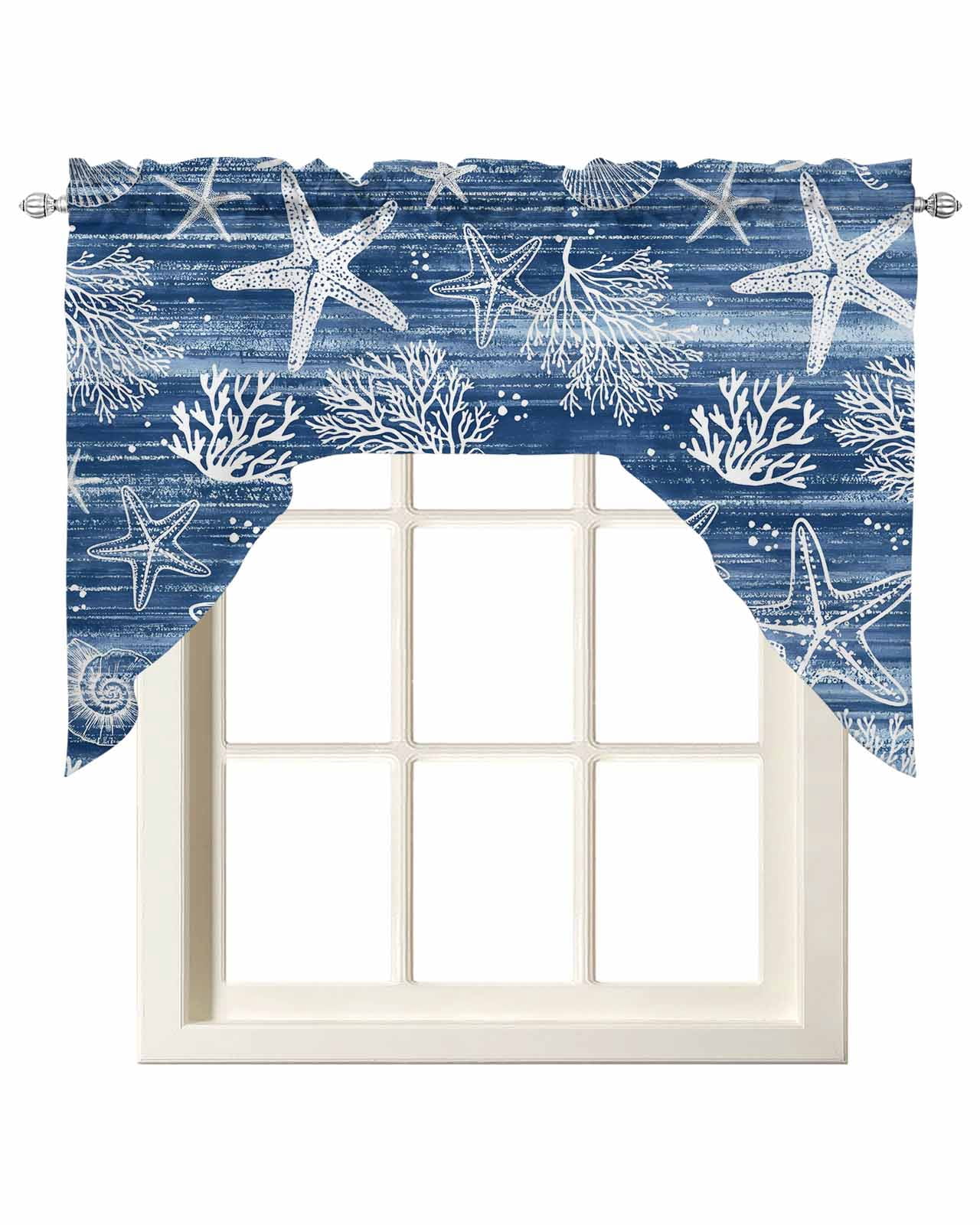 Navy Blue Coastal Swag Valances for Windows, Curtains Drapes, Summer ...