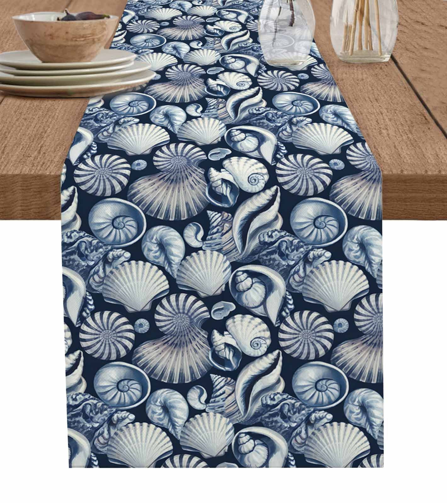 Navy Blue Coastal Table Runner Cotton Linen 36 Inch Holiday Dresser ...