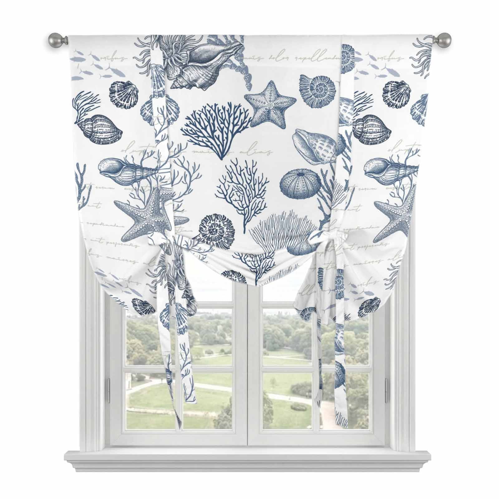 Navy Blue Coastal Tie Up Curtains for Windows, Balloon Window Shades ...