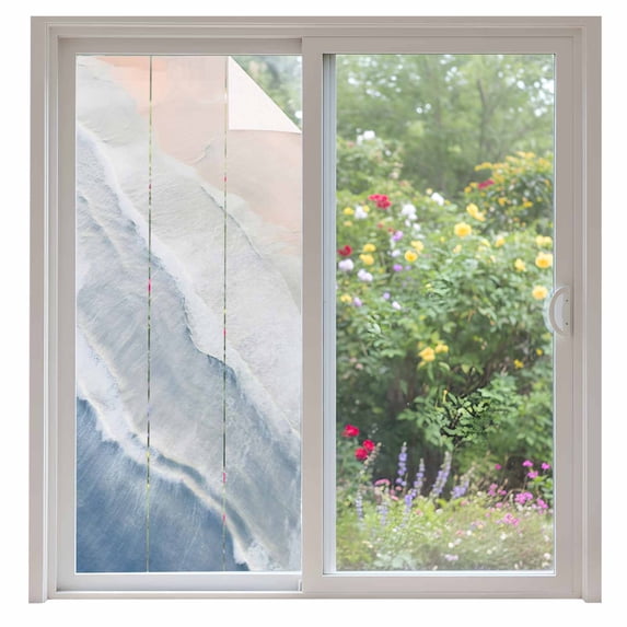 Navy Blue Coastal Wave Window Privacy Film, Summer Modern Ocean Beach ...