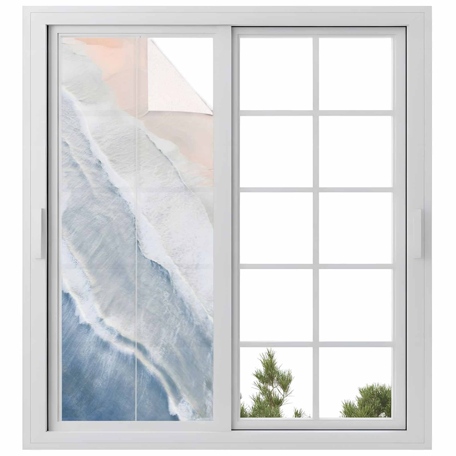 Navy Blue Coastal Wave Window Privacy Film, Summer Modern Ocean Beach ...