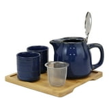 Navy Blue Contemporary Ceramic 20oz Tea Pot With 2 Cups And Bamboo Tray ...