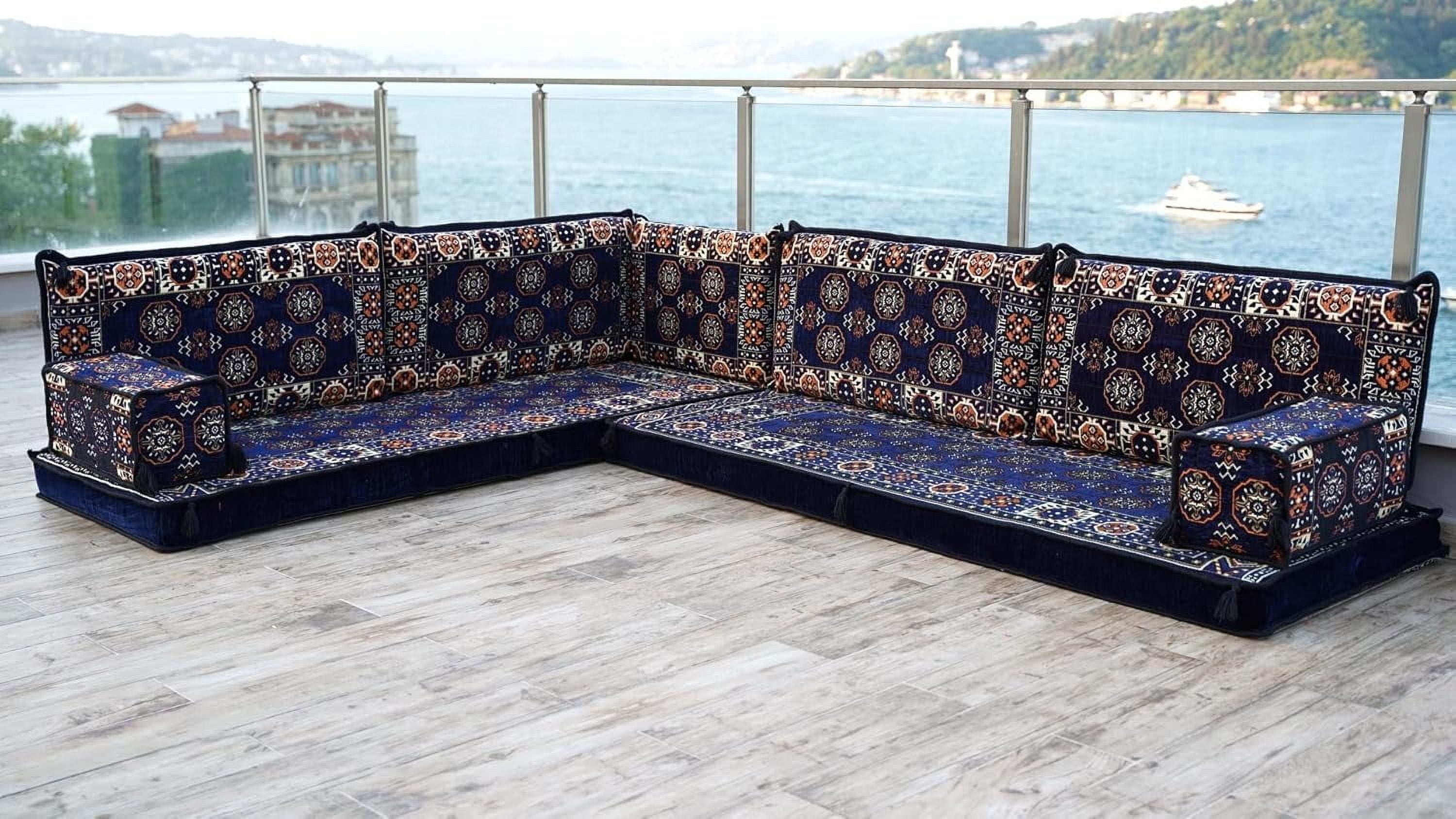 Navy Blue Convertible Sofa Bed, Blue Arabic Floor Sofa Set, Terrace Sofa, Moroccan Sofas ...