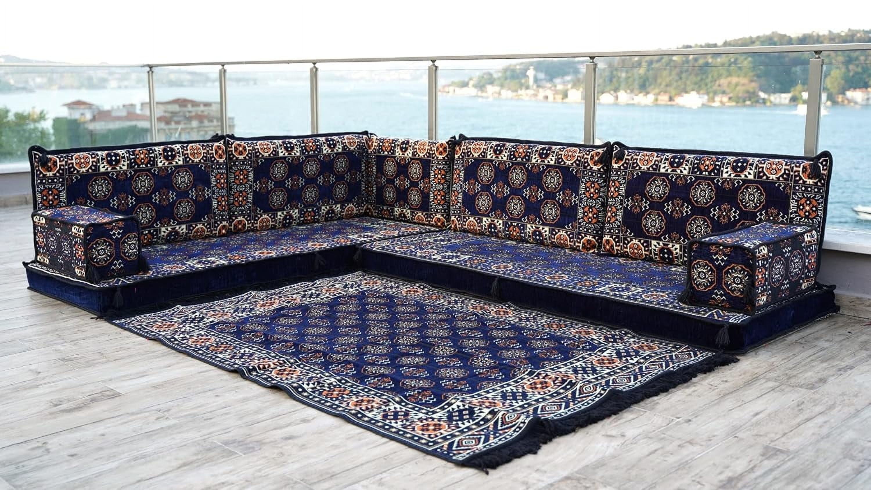 Navy Blue Convertible Sofa Bed, Blue Arabic Floor Sofa Set, Terrace ...