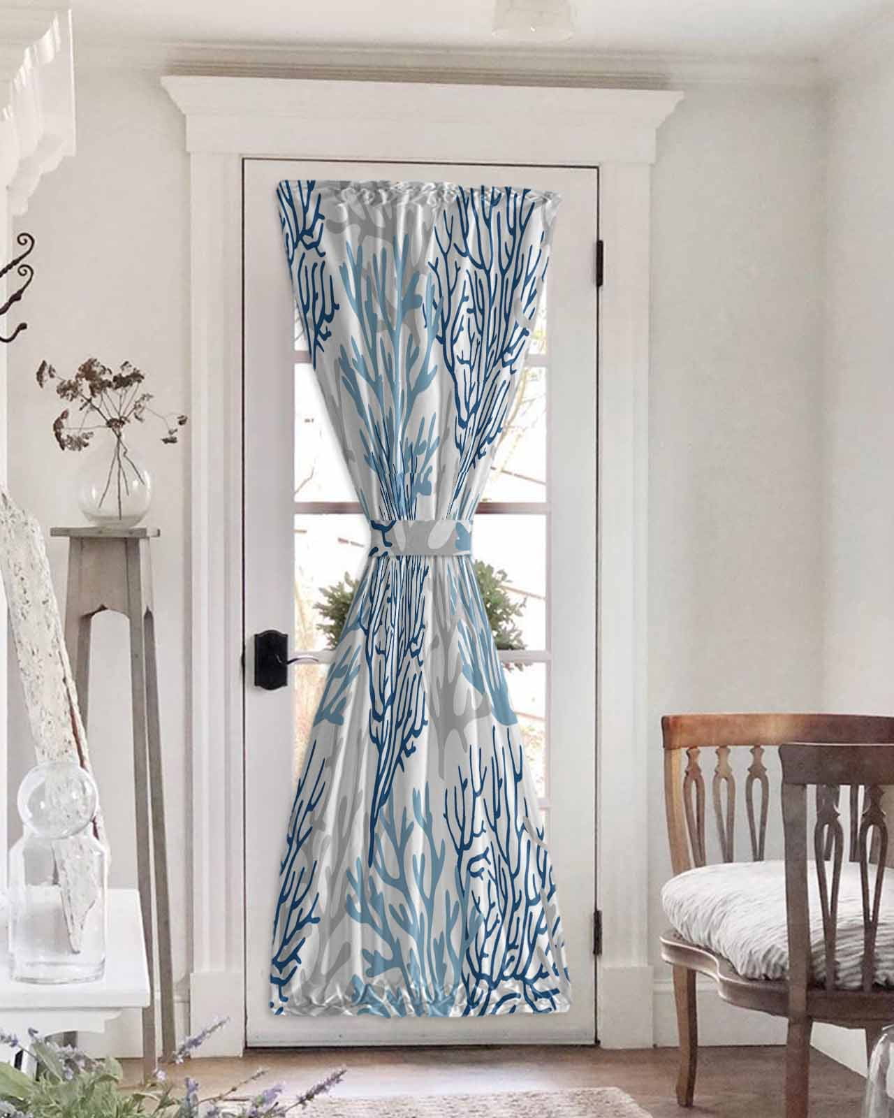 Navy Blue Coral Coastal Blackout Curtains, French Door Curtains for ...
