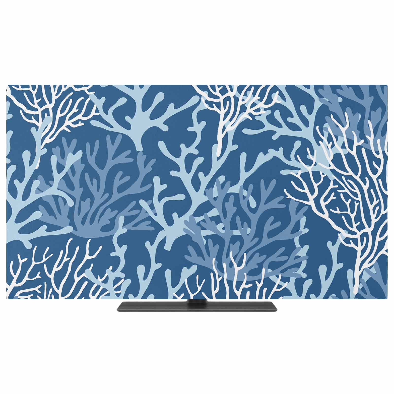 Navy Blue Coral Coastal TV Dust Cover,Stretchable TV Screen Desktop ...