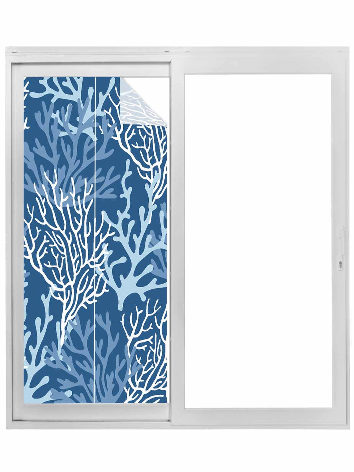 Navy Blue Coral Coastal Window Privacy Film, Ocean Nautical Seaside ...