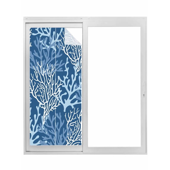 Navy Blue Coral Coastal Window Privacy Film, Ocean Nautical Seaside ...