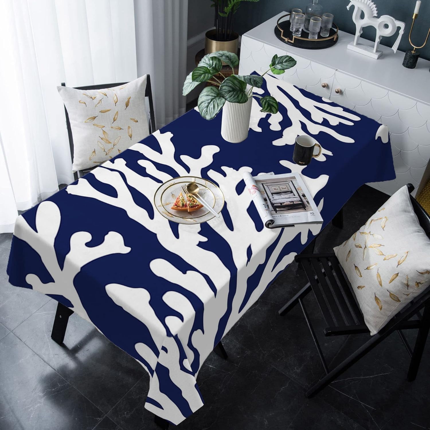 Navy Blue Coral Rectangle/Square/Round Waterproof Tablecloths 60x120 ...