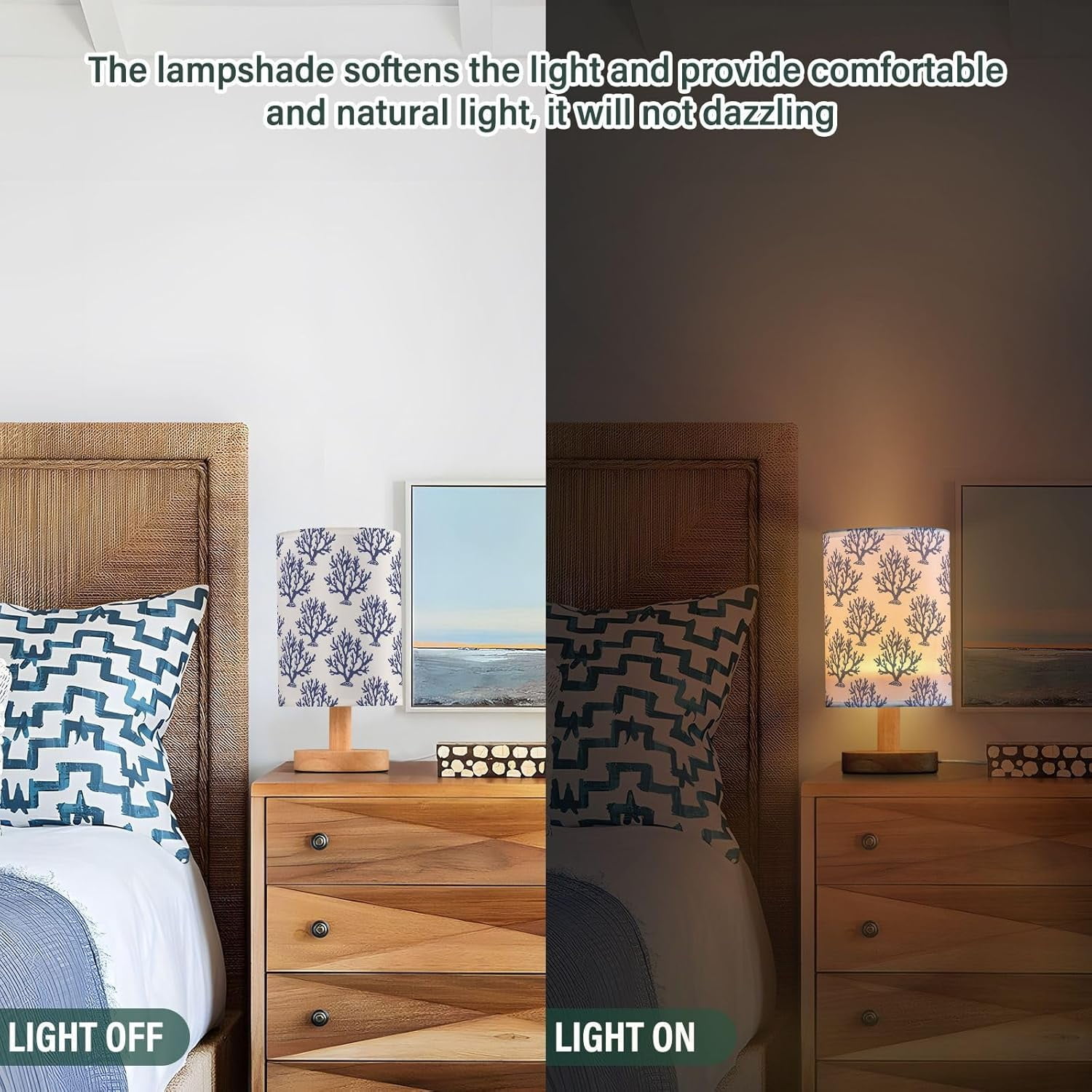 Navy Blue Coral Table Lamp for Bedroom USB Port Lamps Small Accent ...
