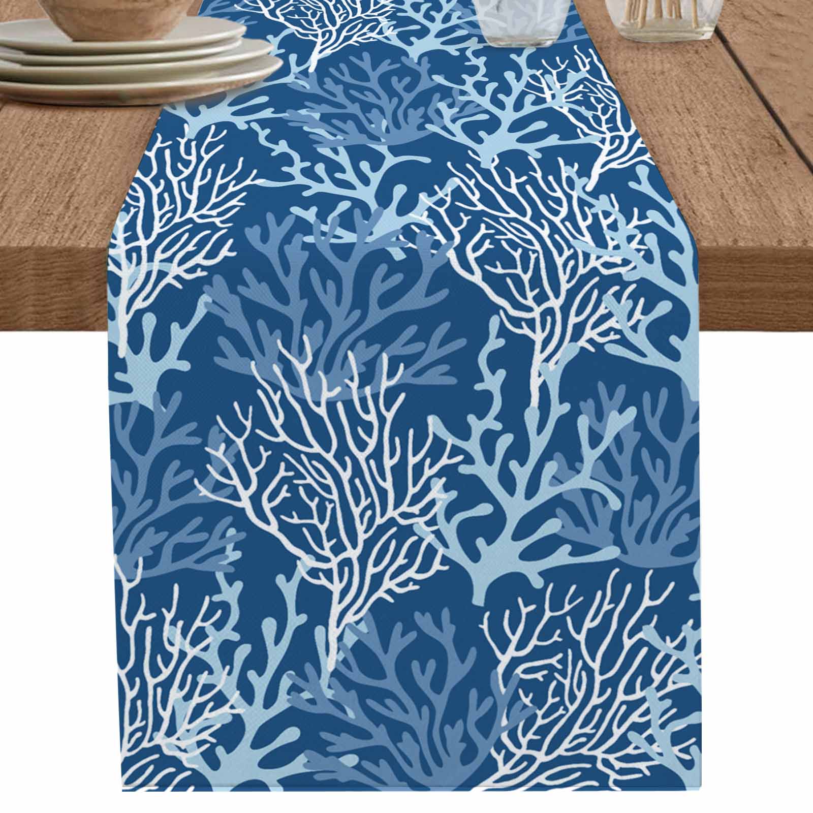 Navy Blue Coral Table Runner 120 Inches Long for Dining Table Decor ...