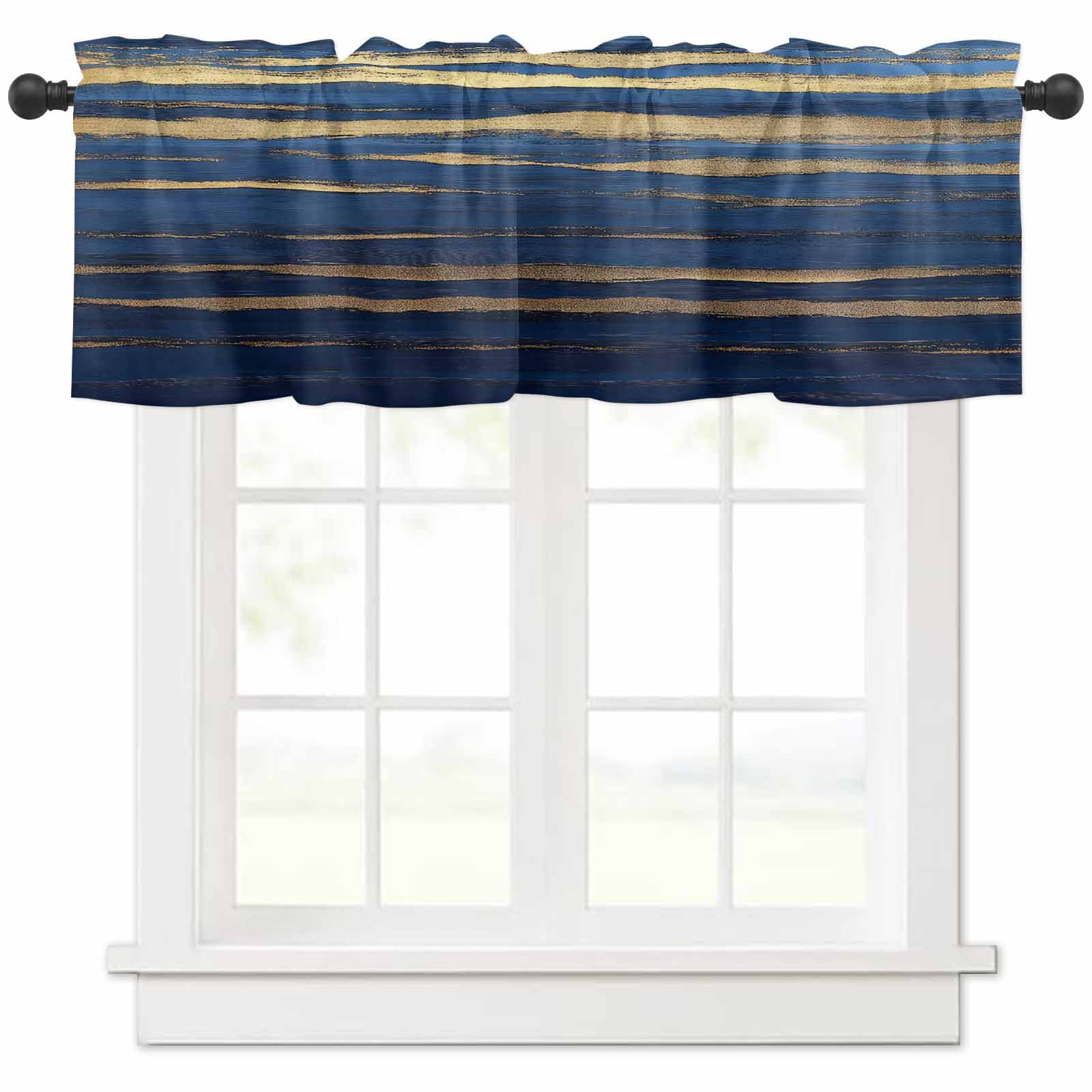 Navy Blue Coral Valances for Windows Farmhouse Kitchen Curtains ...