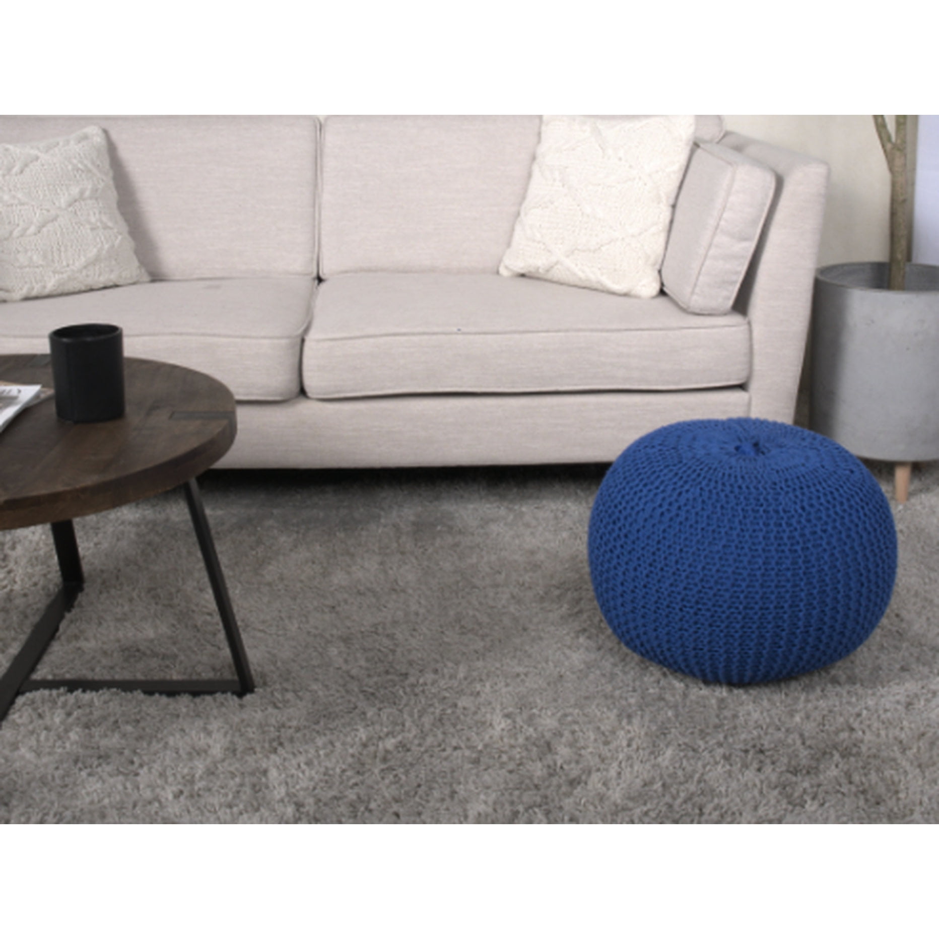Navy Blue Cotton Pouf with Polystyrene Filling / Functional Decor Piece ...