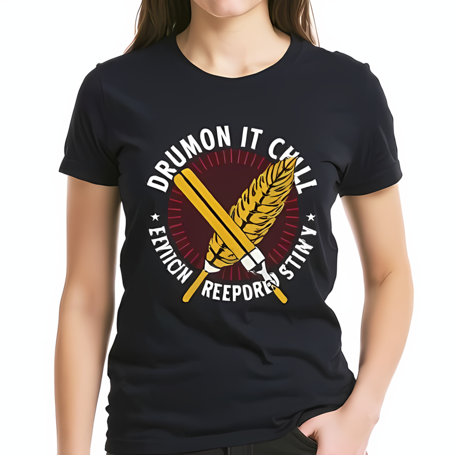 Navy Blue Cotton Short Sleeve T-Shirt with Bat & Quill Design " DRUMON ...