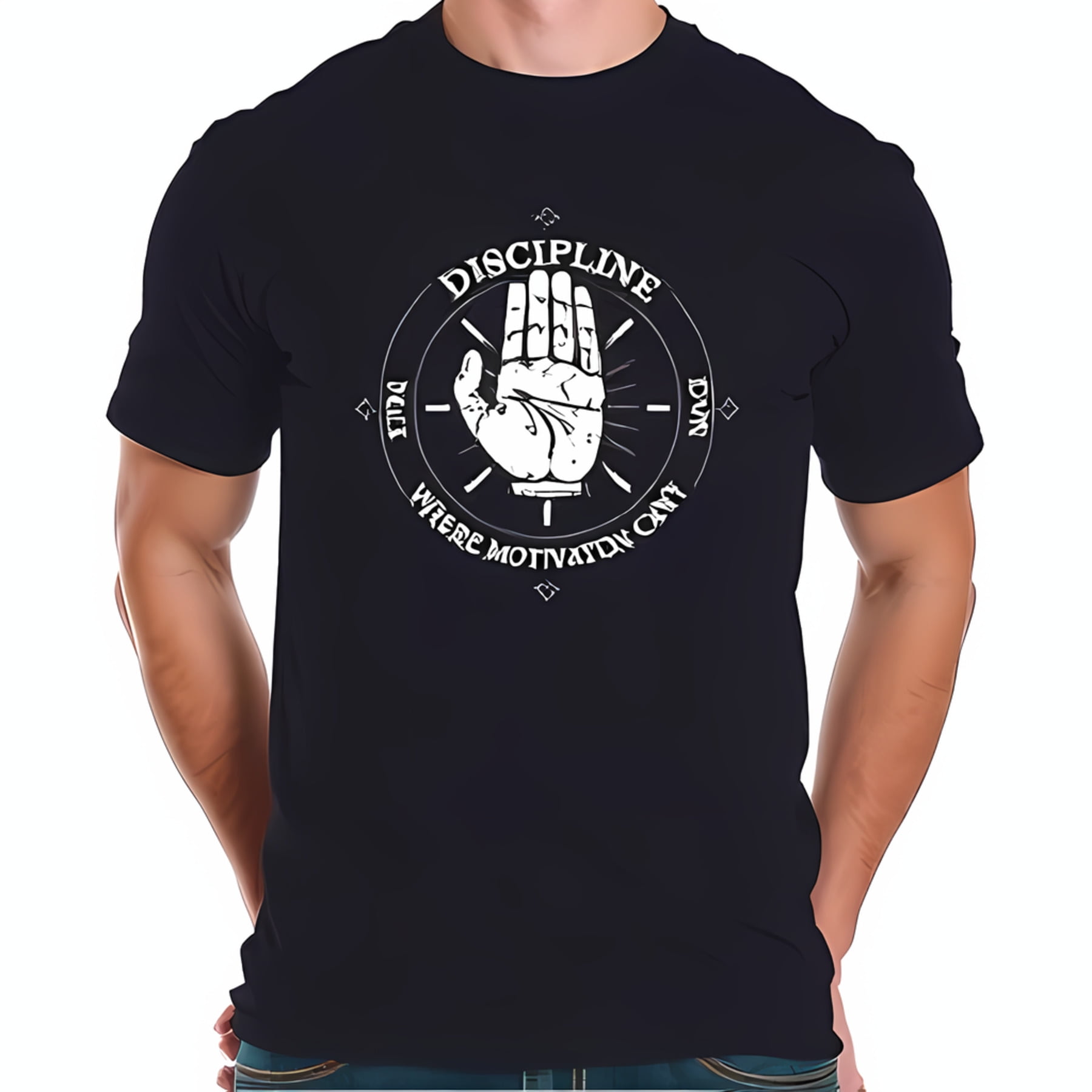 Navy Blue Cotton Short Sleeve T-Shirt with Bold 'DISCIPLINE' Graphic ...
