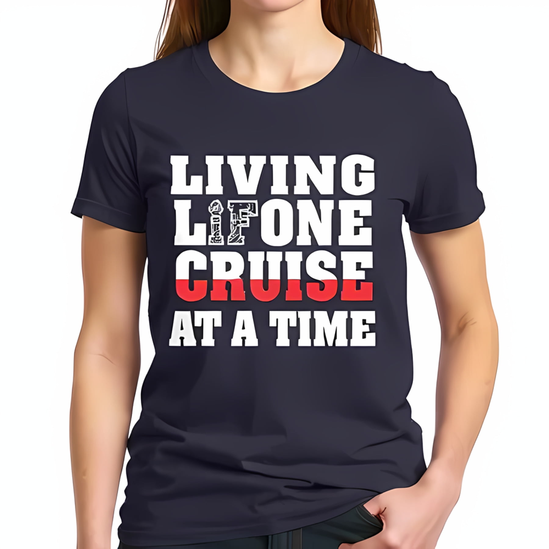 Navy Blue Cotton Short Sleeve T-Shirt with Bold " LIVING LIFE ONE ...