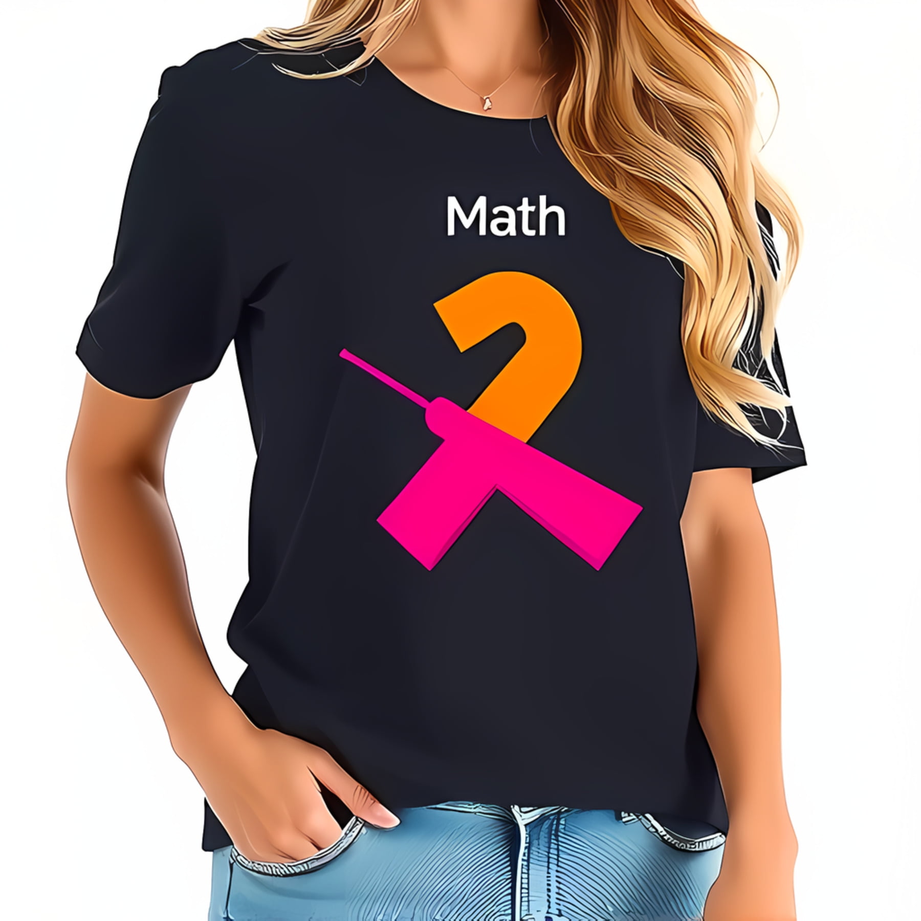 Navy Blue Cotton Short Sleeve T-Shirt with Bold Orange Number 2 Graphic ...