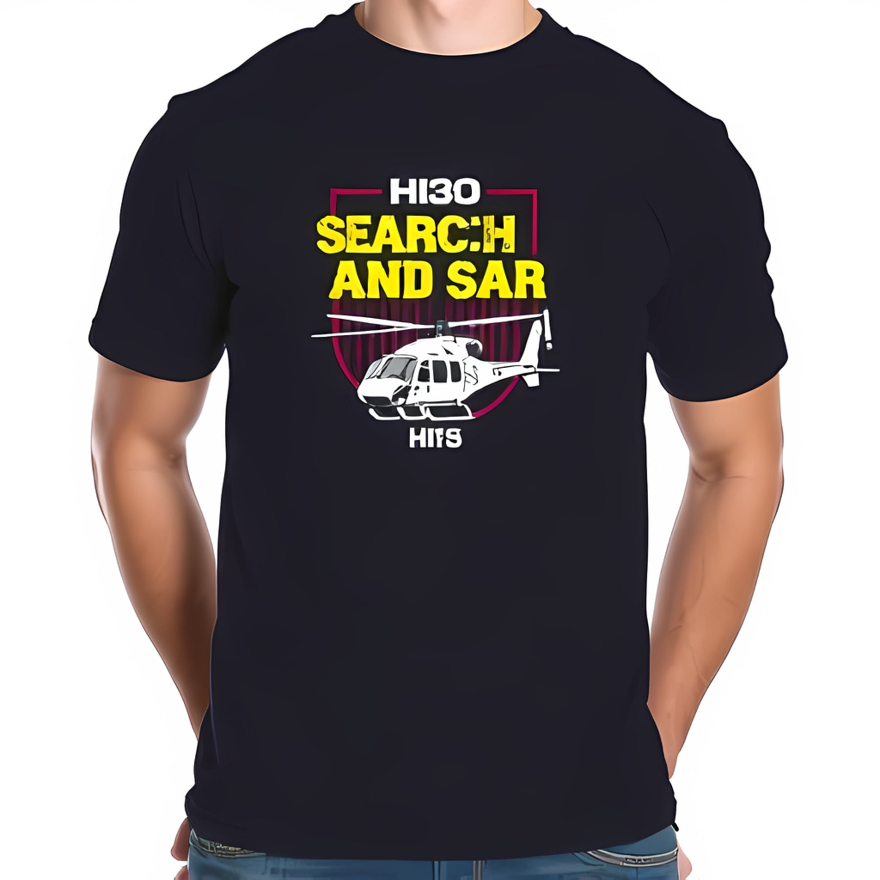 Navy Blue Cotton Short Sleeve T-Shirt with Bold 'SEARCH AND SAR ...