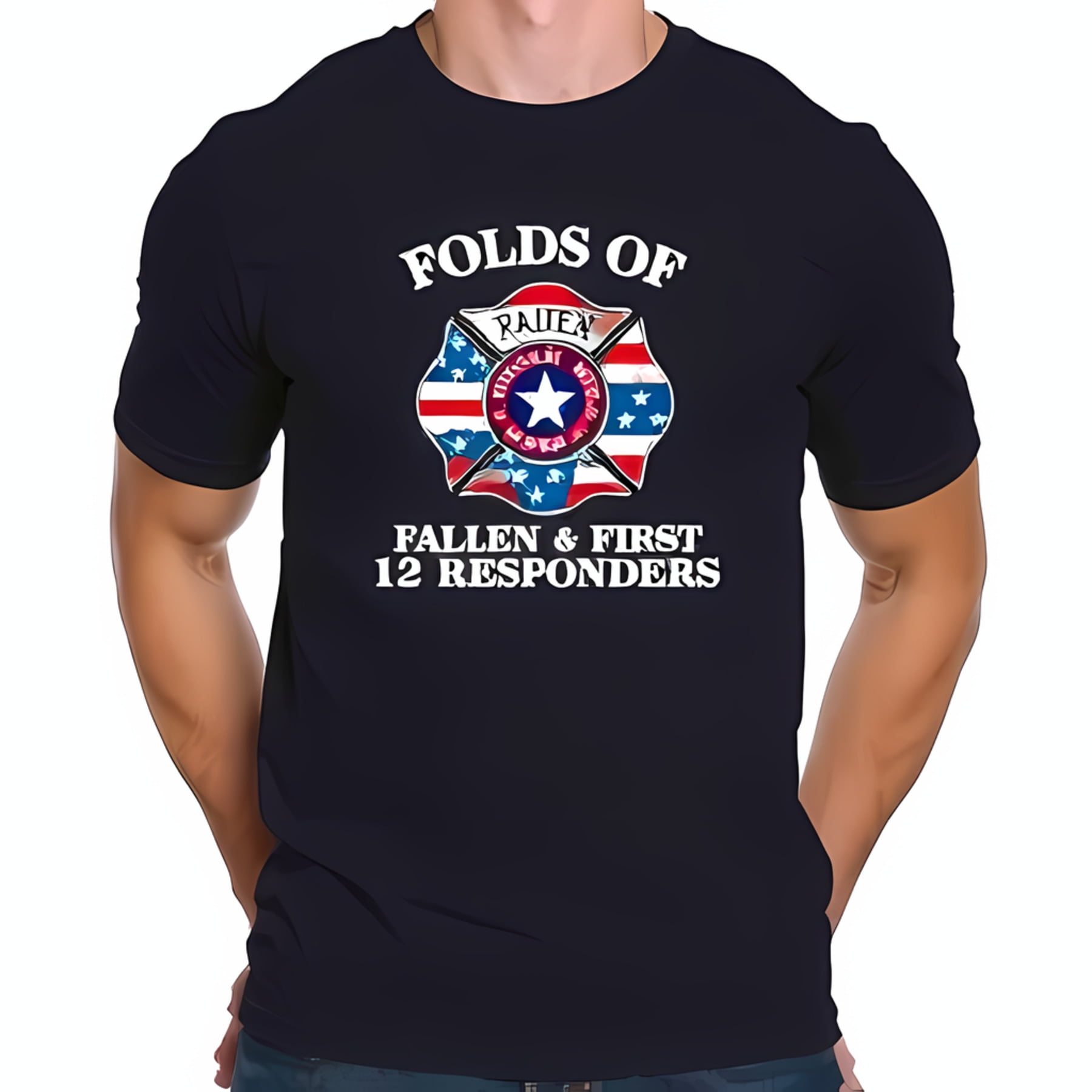 Navy Blue Cotton Short Sleeve T-Shirt with Maltese Cross & American ...