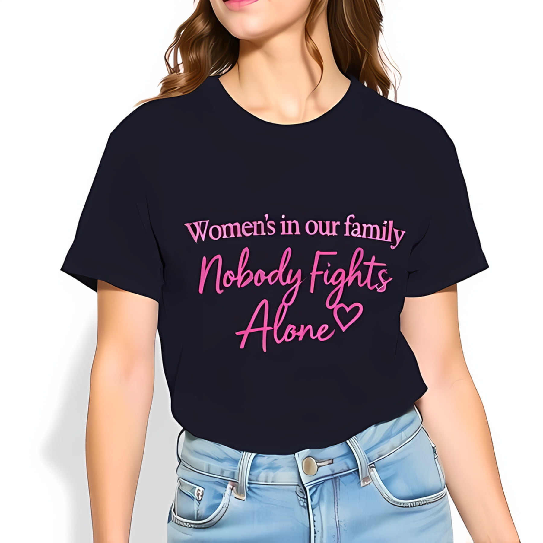 Navy Blue Cotton Short Sleeve T-Shirt with Pink Cursive " Women's in ...