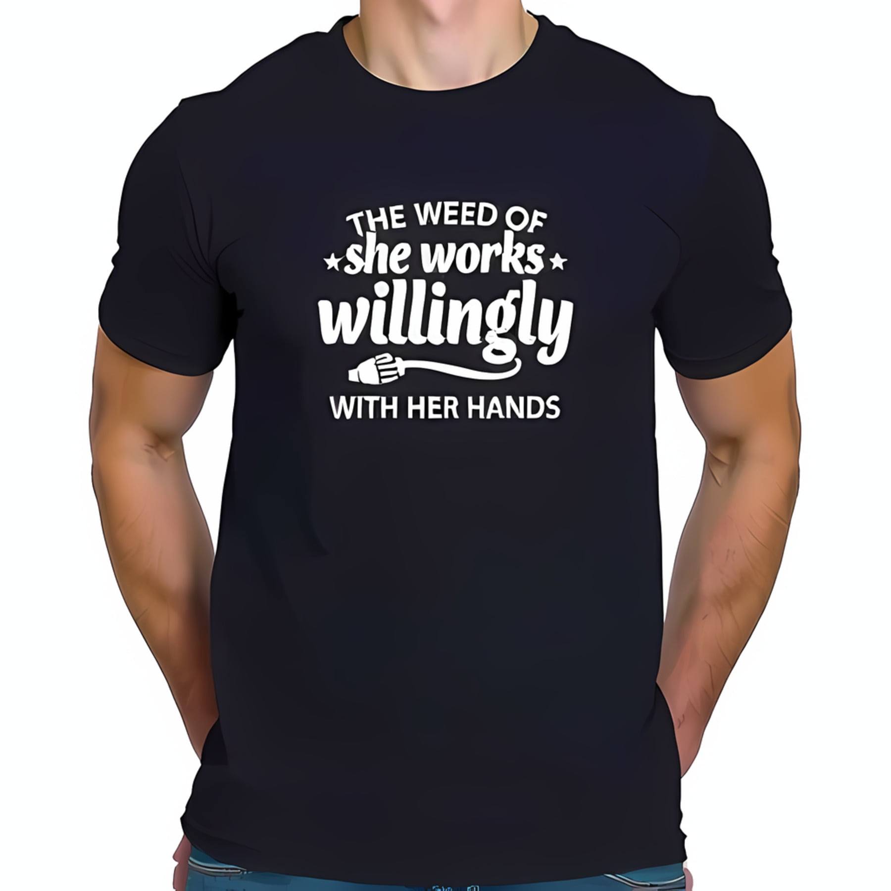 Navy Blue Cotton Short Sleeve T-Shirt with Retro 'The of She Works ...