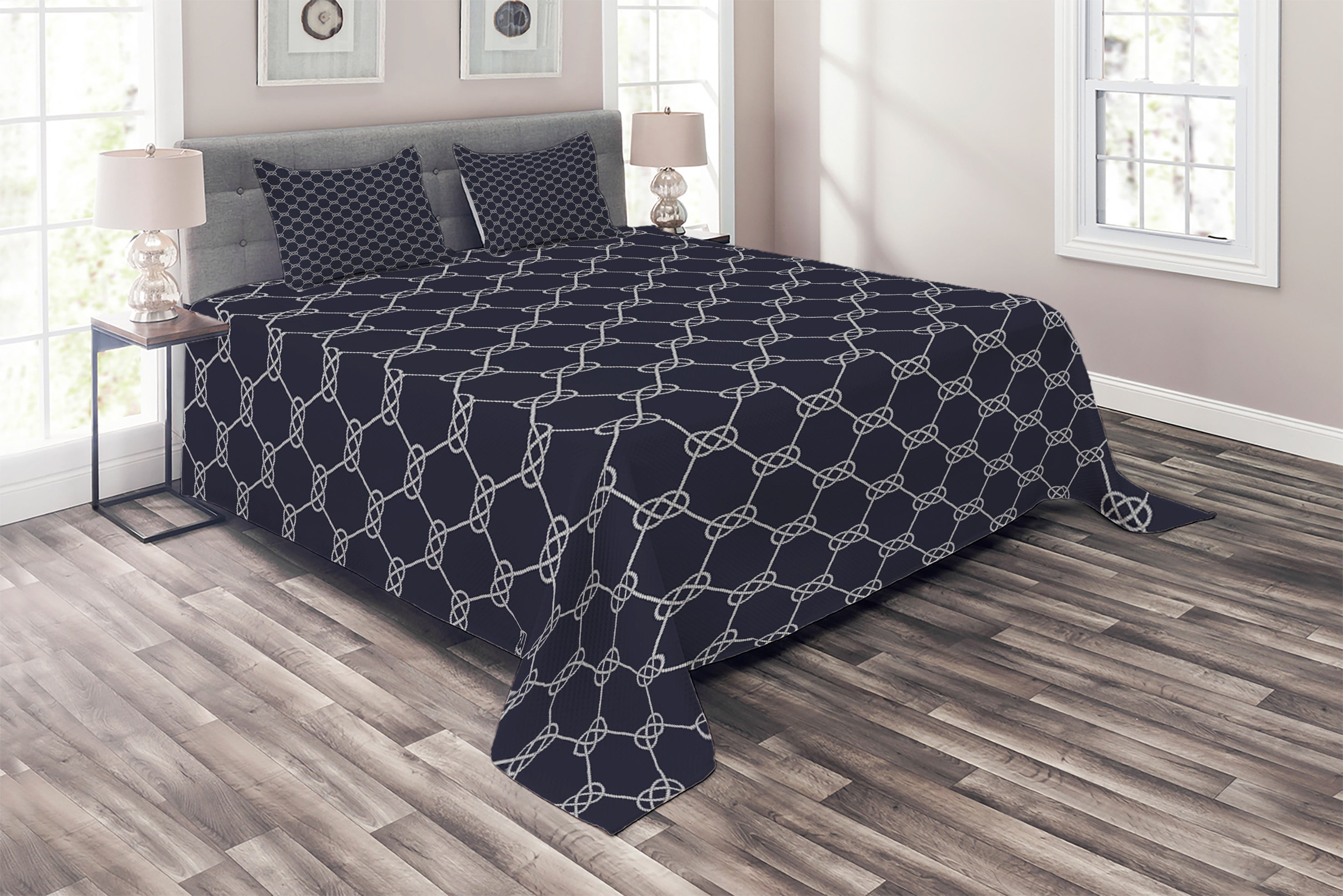 Ambesonne Navy Blue Quilted Coverlet 3 Pcs, Navy Inspired Knot, Queen ...