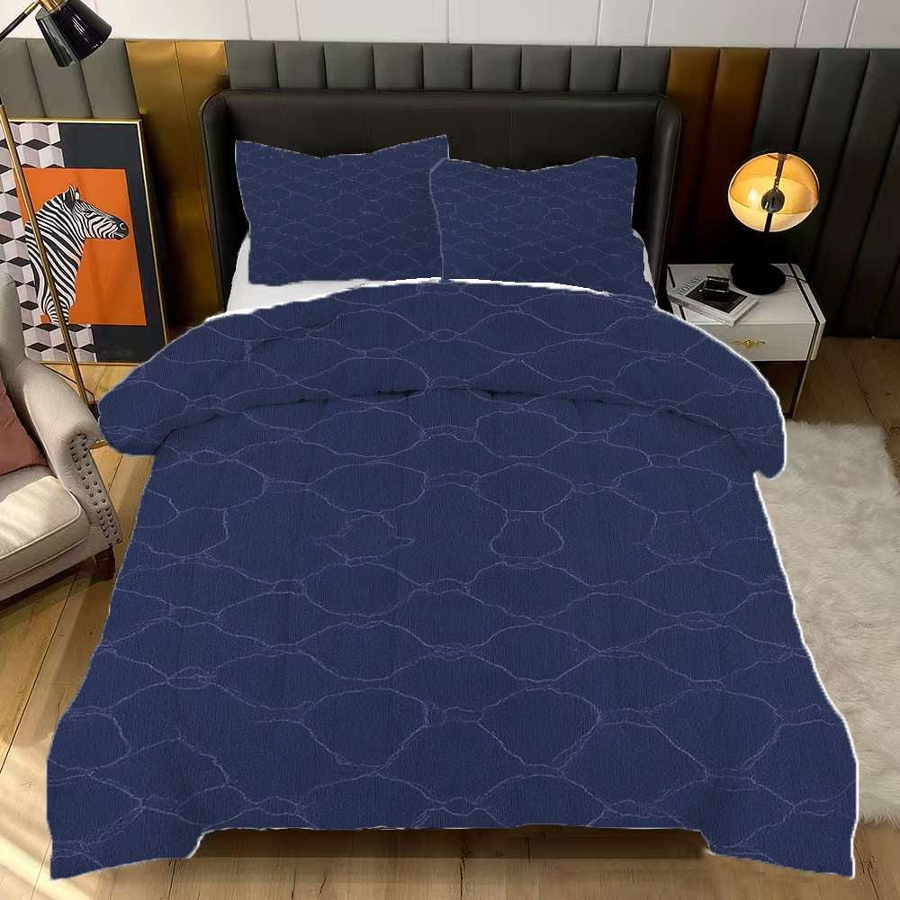 Navy Blue Crackle Texture Comforter Set Full Size Bedding Set For Travl ...