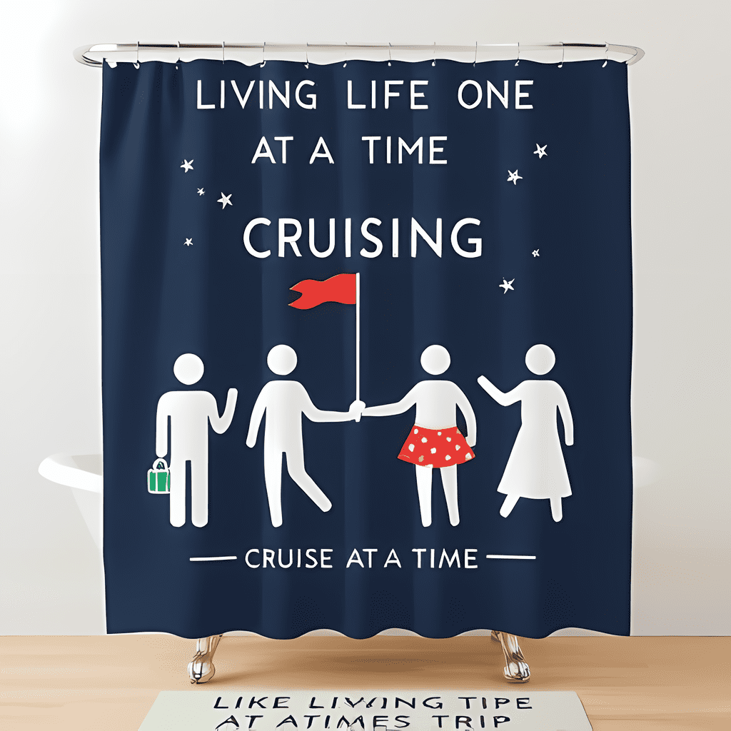 Navy Blue Cruise-Themed Shower Curtain with Playful Silhouettes ...