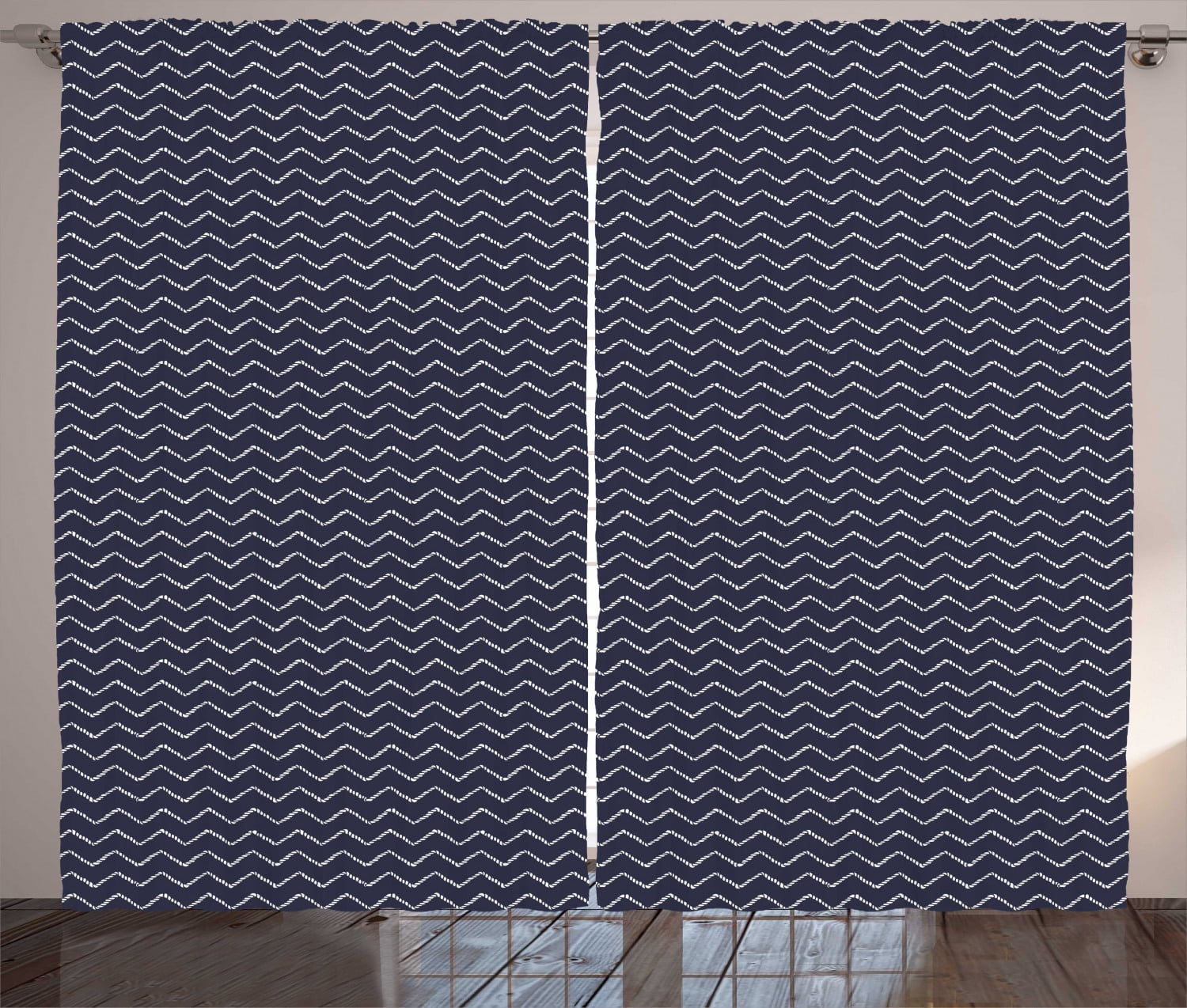 Ambesonne Navy Blue Curtains 2 Panel Set, Chevron Zigzag Themes, 108" x ...