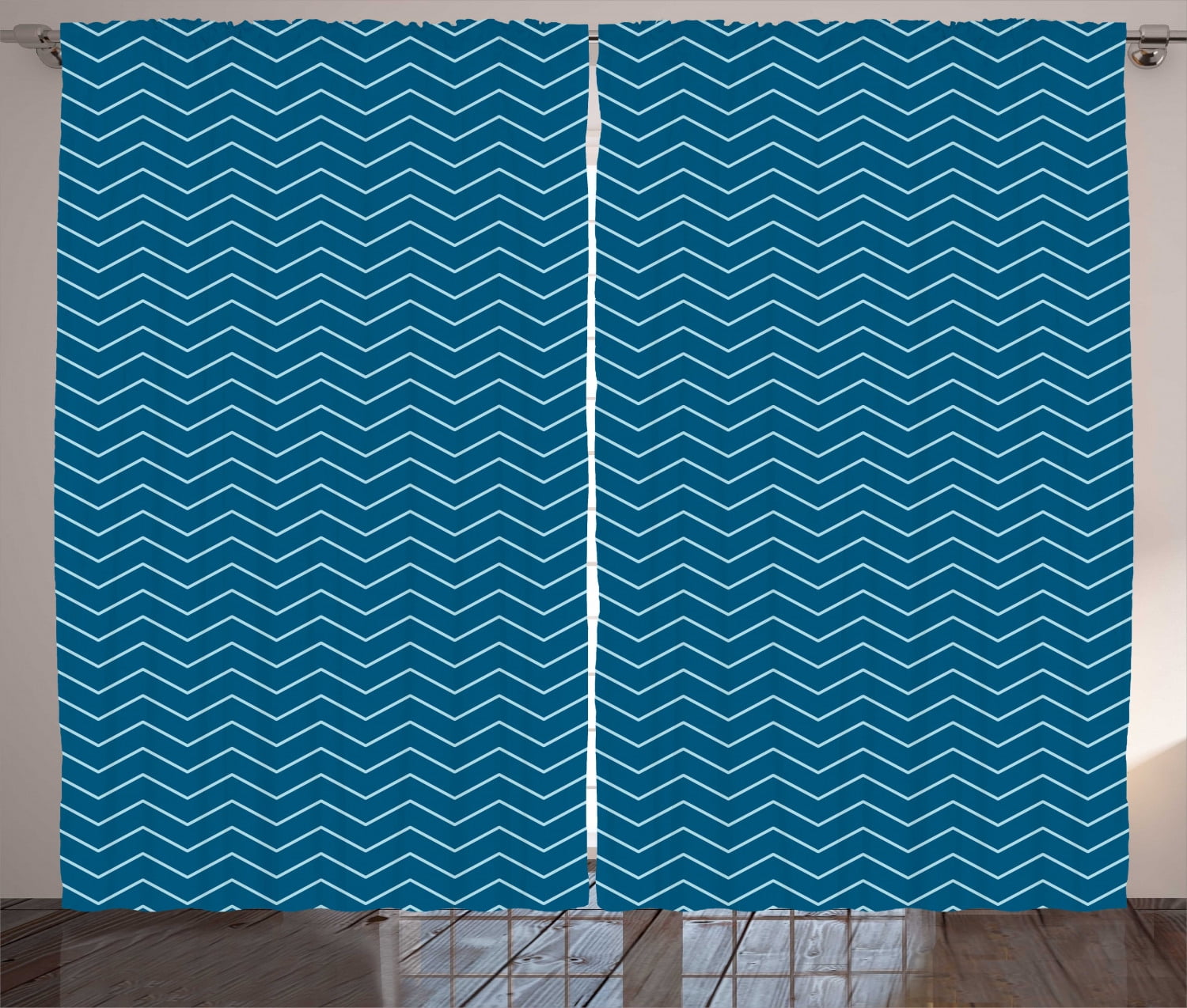 Ambesonne Modern Curtains 2 Panel Set, Zigzags Blue Chevron Lines, 108 ...