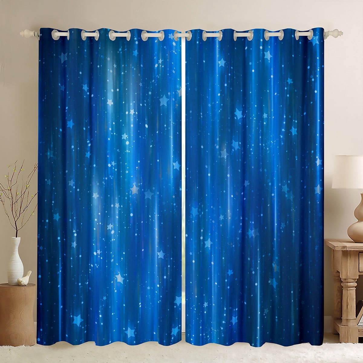 Navy Blue Curtains & Drapes Aesthetic Gradient Curtains,Glitter Stars ...