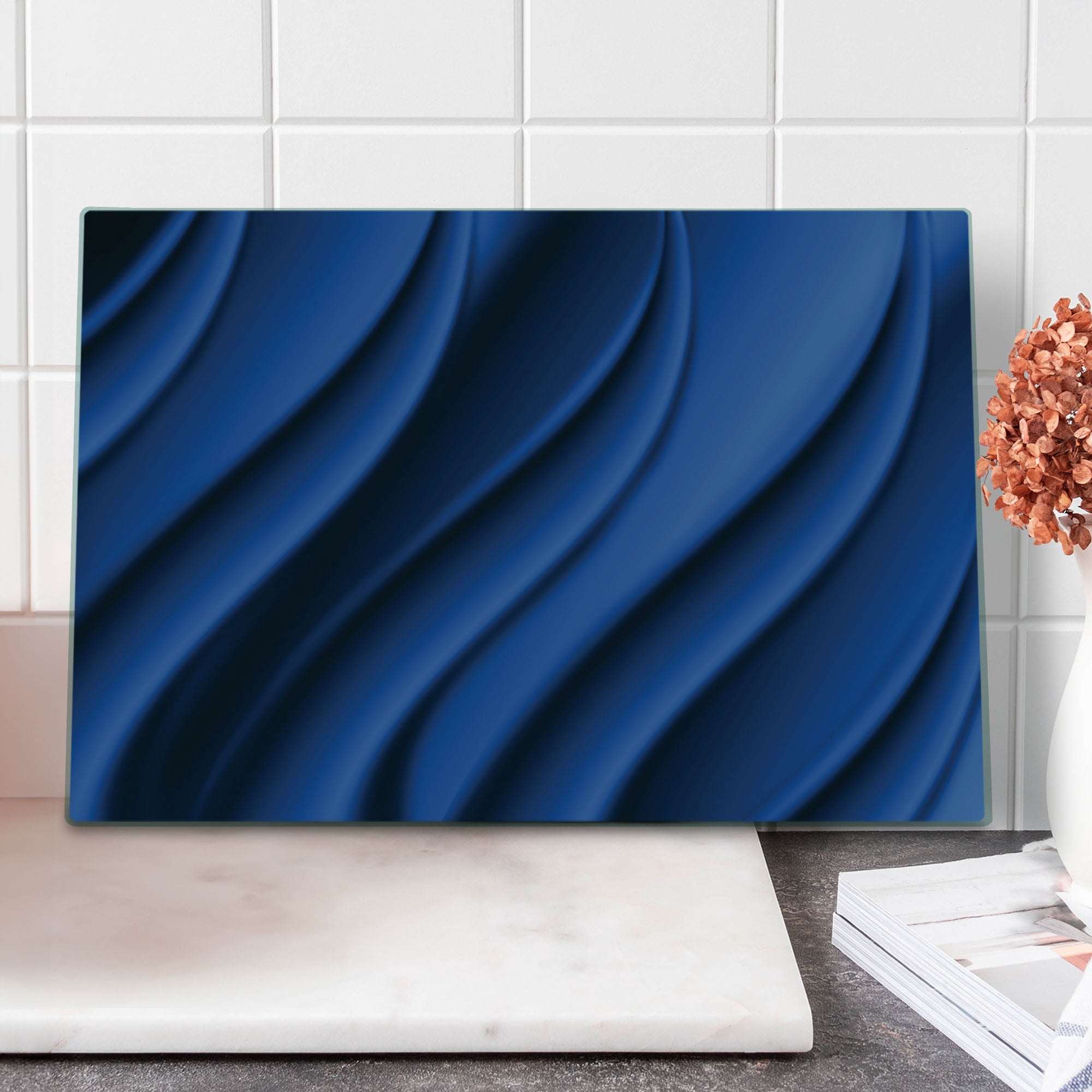 Navy Blue Cutting Board, Ocean Waves Inspired Design with Digital ...