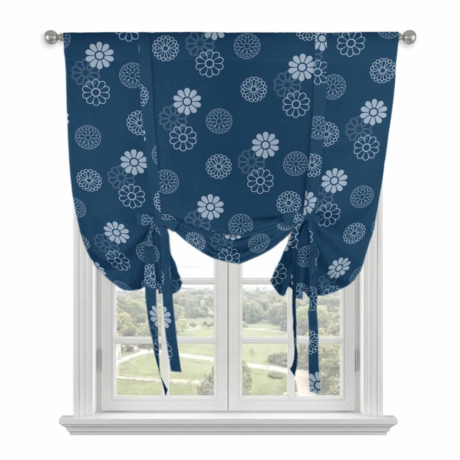 Navy Blue Daisy Balloon Curtains 63 Inch Length for Living Room/Bedroom ...