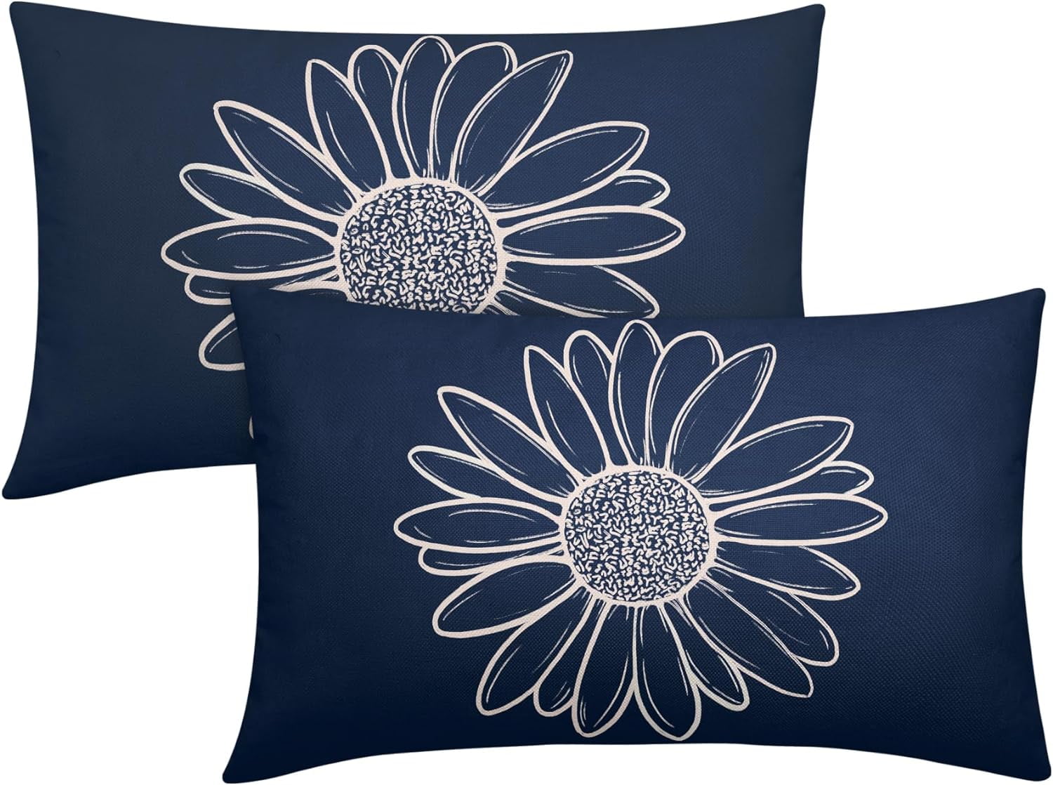 Navy Blue Daisy Flower Lumbar Pillow Covers 12x20 Inch Set of 2 Spring ...