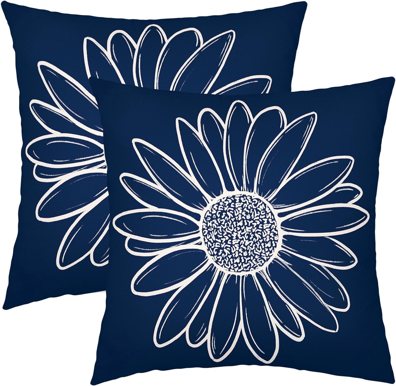 Navy Blue Daisy Flower Pillow Covers 16x16 Inch Set of 2 Spring Summer ...