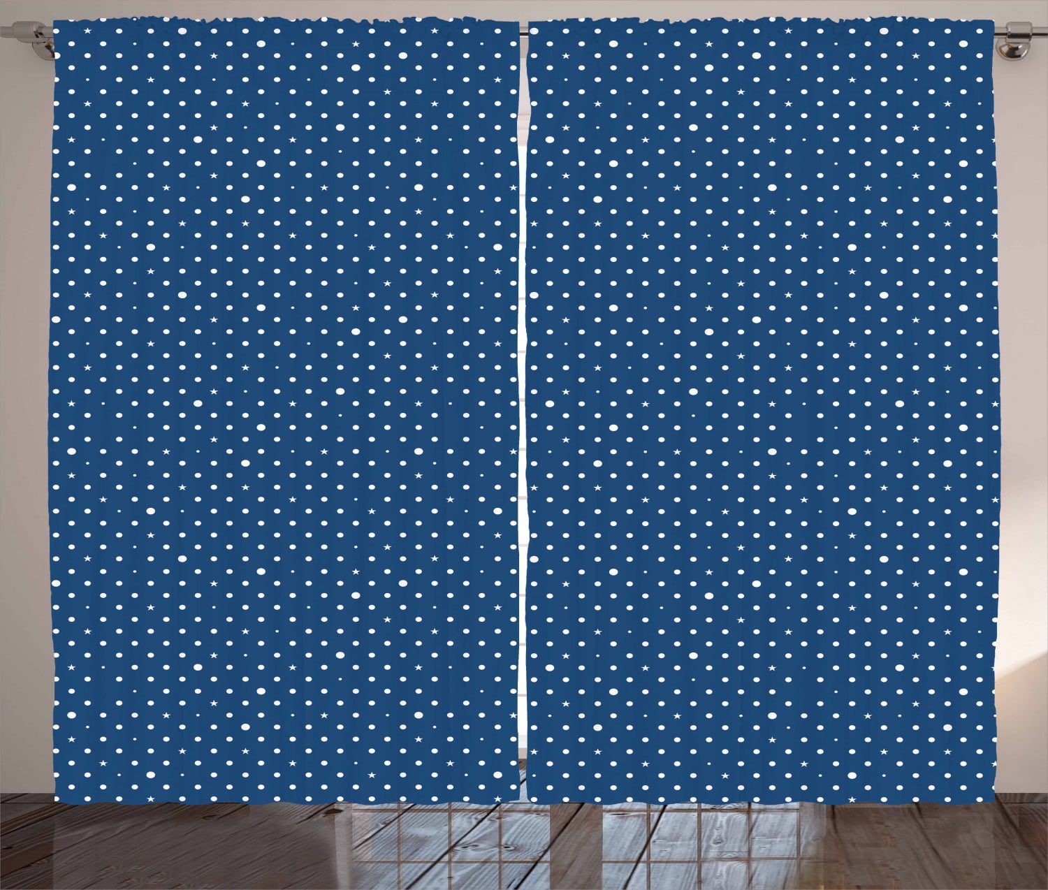 Ambesonne Indigo White Curtains 2 Panel Set, Retro Dots Stars, 108" x ...