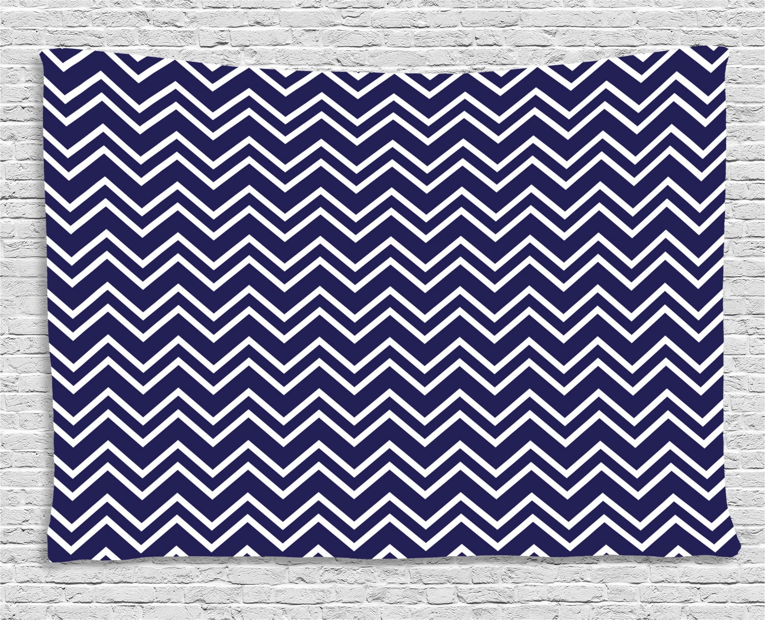 Navy Blue Decor Tapestry, Navy Blue Back grounded Zig Zag Patterned ...