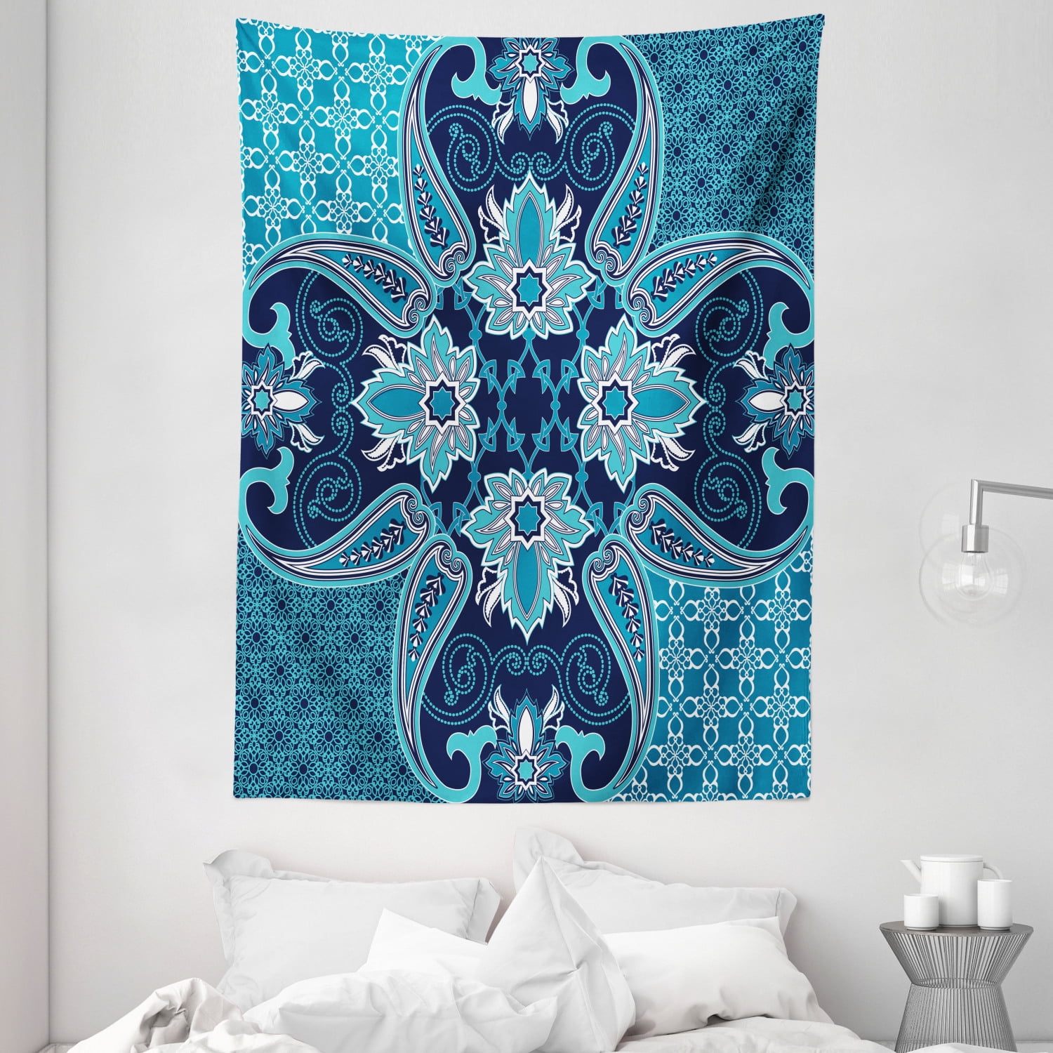 Navy Blue Decor Tapestry, Floral Paisley Design Bohemian Style Vintage ...