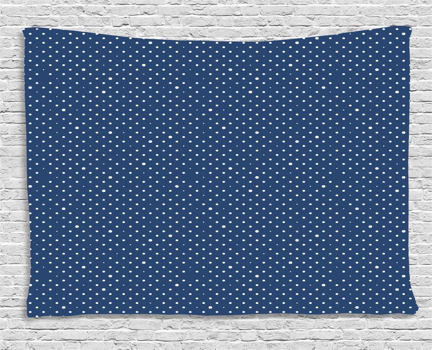 Navy Blue Decor Tapestry, Nostalgic Polka Dots Mixed with Little Stars ...