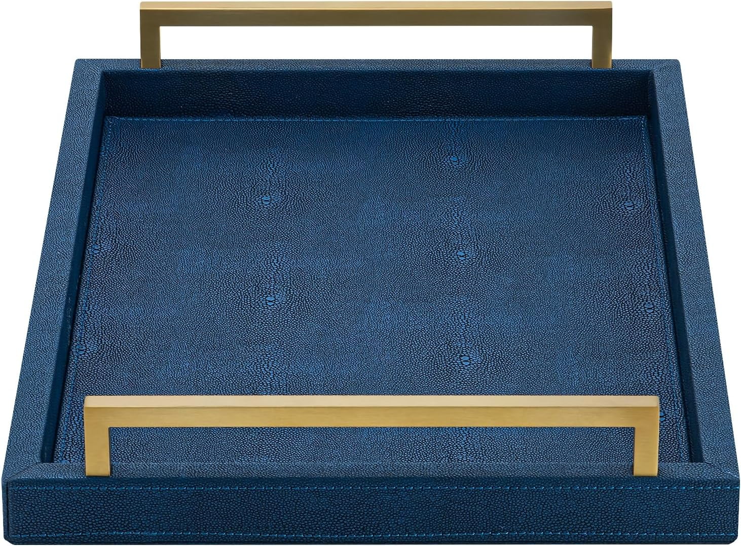 Navy Blue Decorative Serving Tray, Shagreen Leather Coffee Table Tray ...