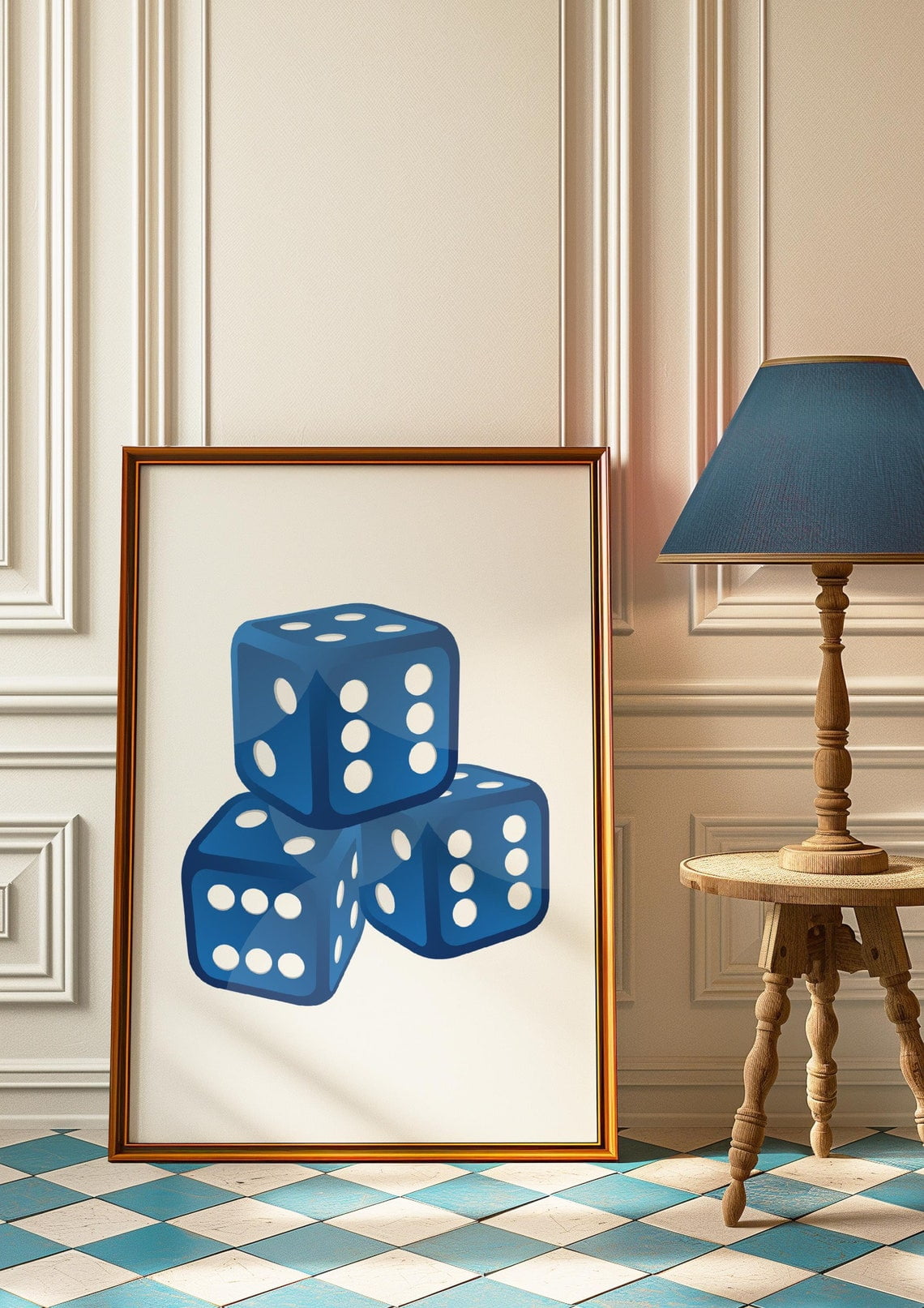 Navy Blue Dice Art Poster Preppy Room Decor, 8x12 UNFRAMED - Walmart.com