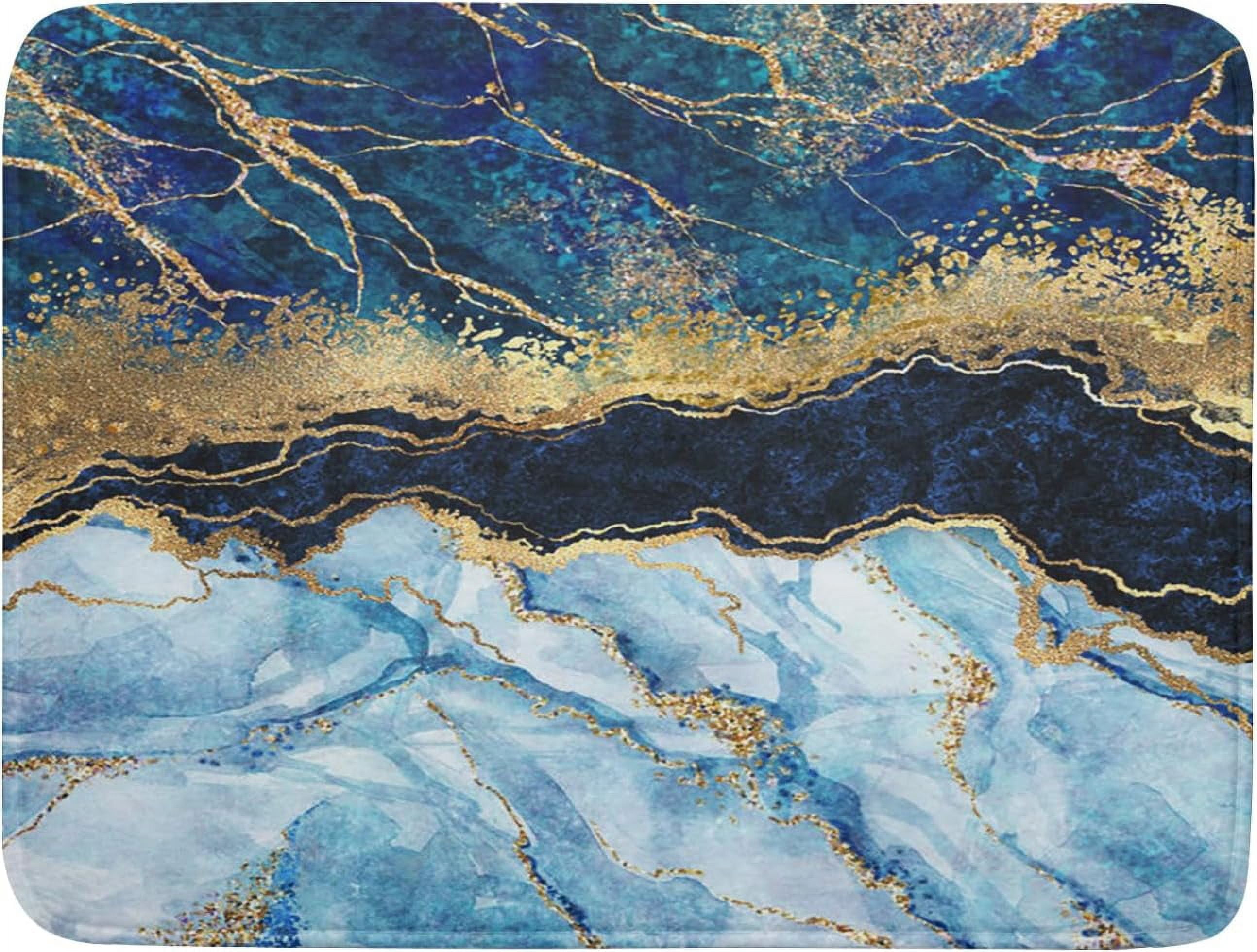 Navy Blue Dish Drying Mat 18 x 24 inch, Large Blue Gold Marble Drying ...