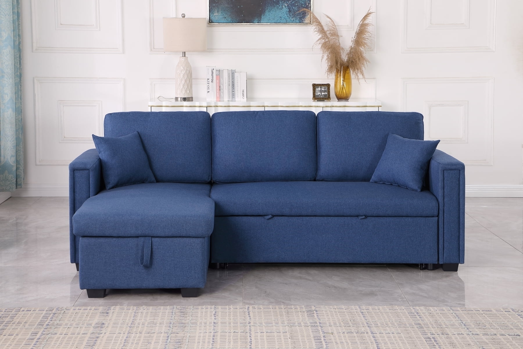 Navy Blue Dishaan 2-Piece Sleeper Sofa Bed Upholstered Couch with ...